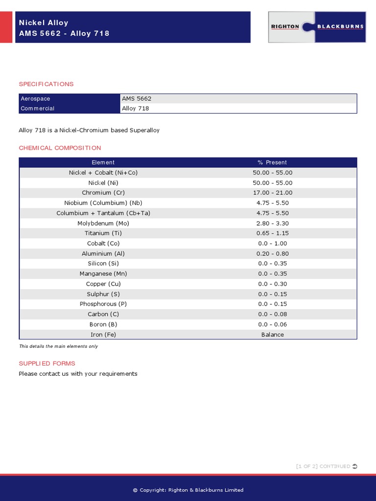 Righton Blackburns LTD - Nickel Alloy AMS 5662 PDF | PDF | Alloy | Metals