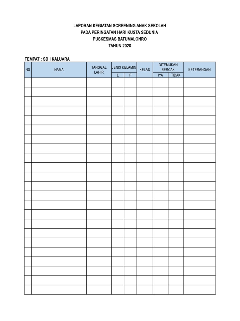 Form Screening Kusta Di Sekolah Dalam Rangka Hari Kusta Sedunia | PDF