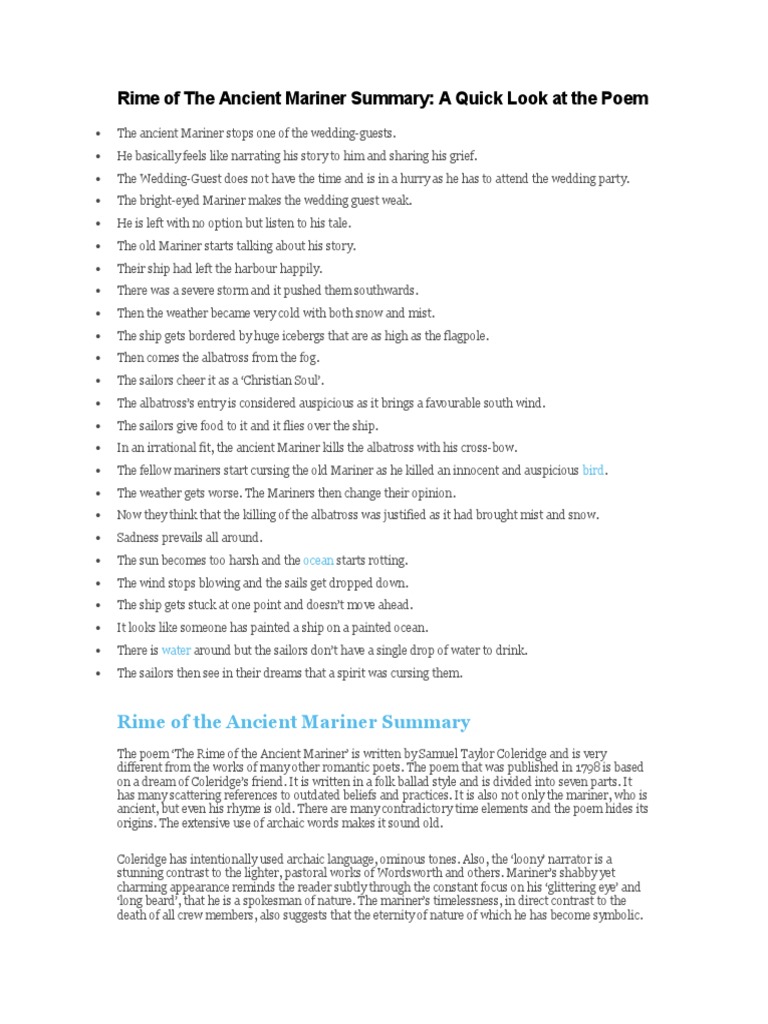 Ancient Mariner Poem Summary and Analysis | PDF | Rhyme | Poetry