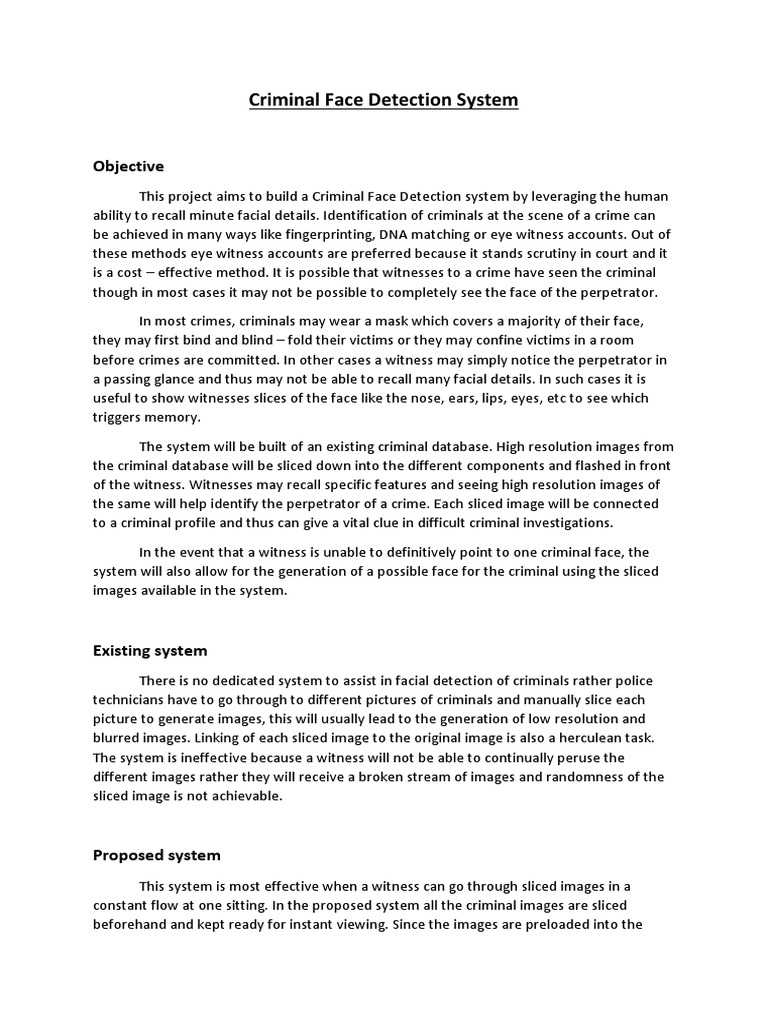 Criminal Face Detection System Abstract Pdf Dna Profiling Crime And Violence