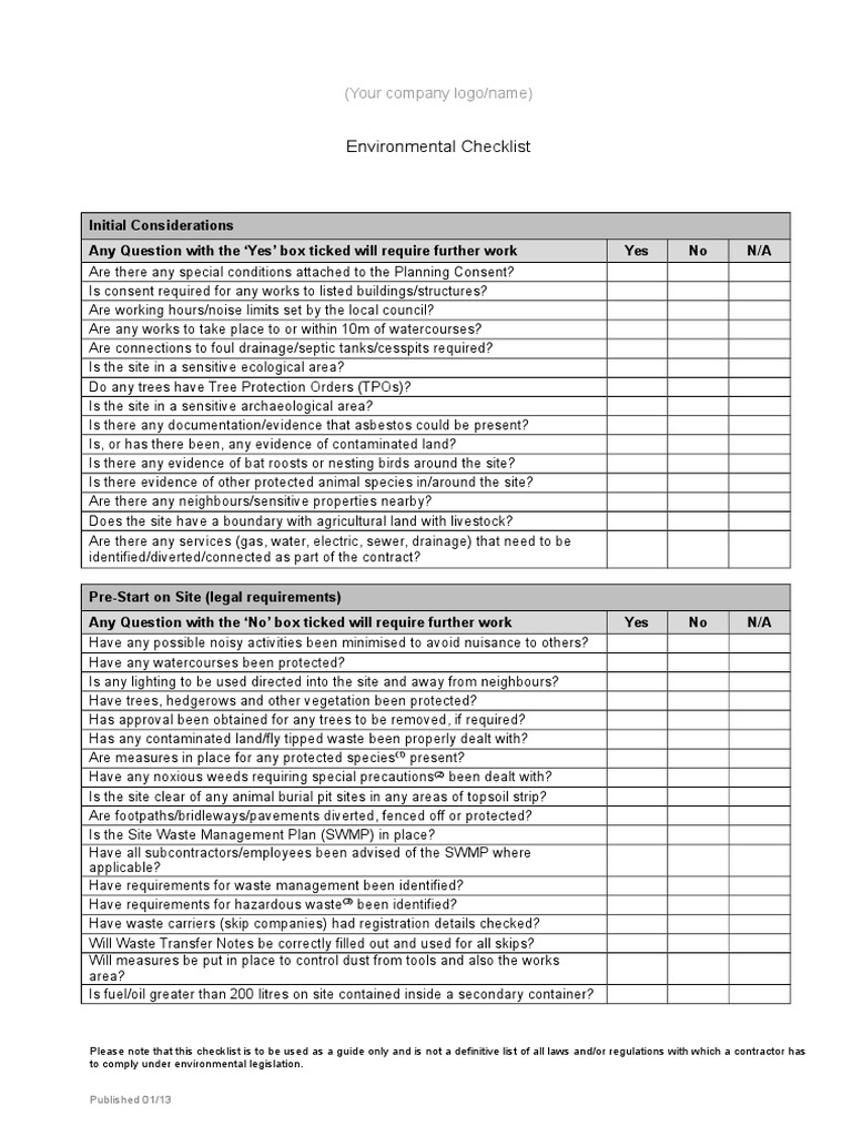 Environmental Checklist | PDF | Oil Spill | Waste Management