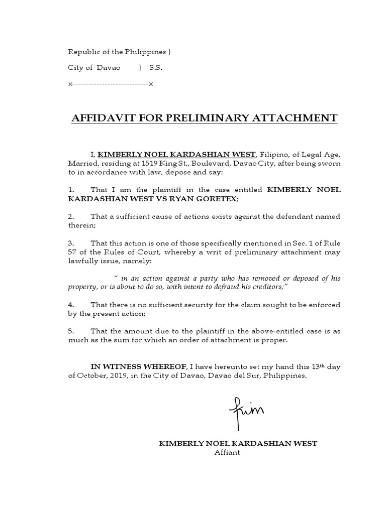 Affidavit-For-Preliminary-Attachment | PDF