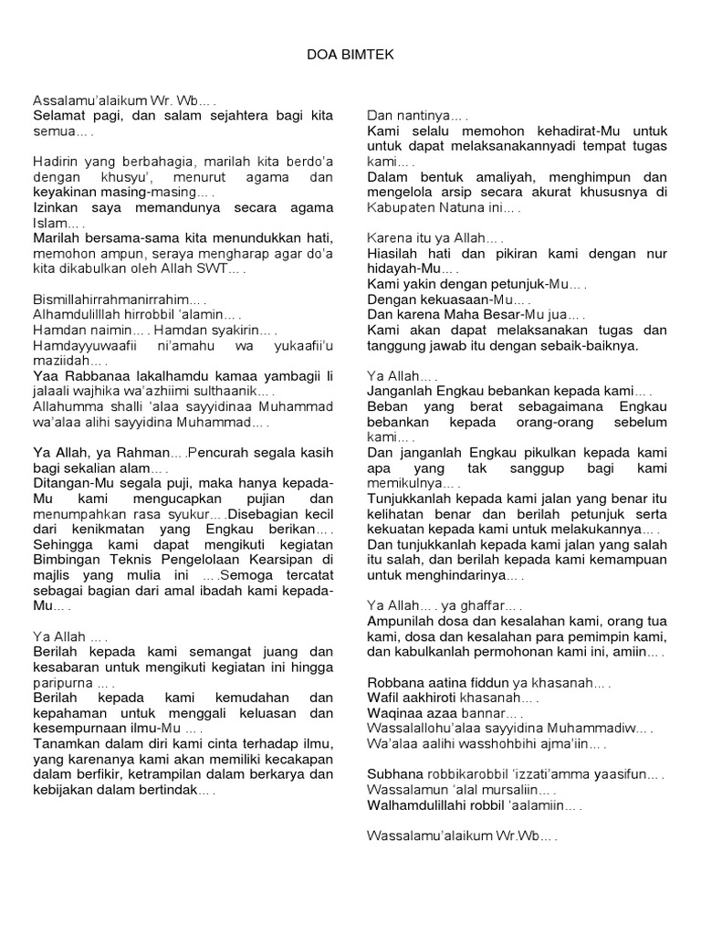 Doa Pembukaan Bimtek Ok | PDF