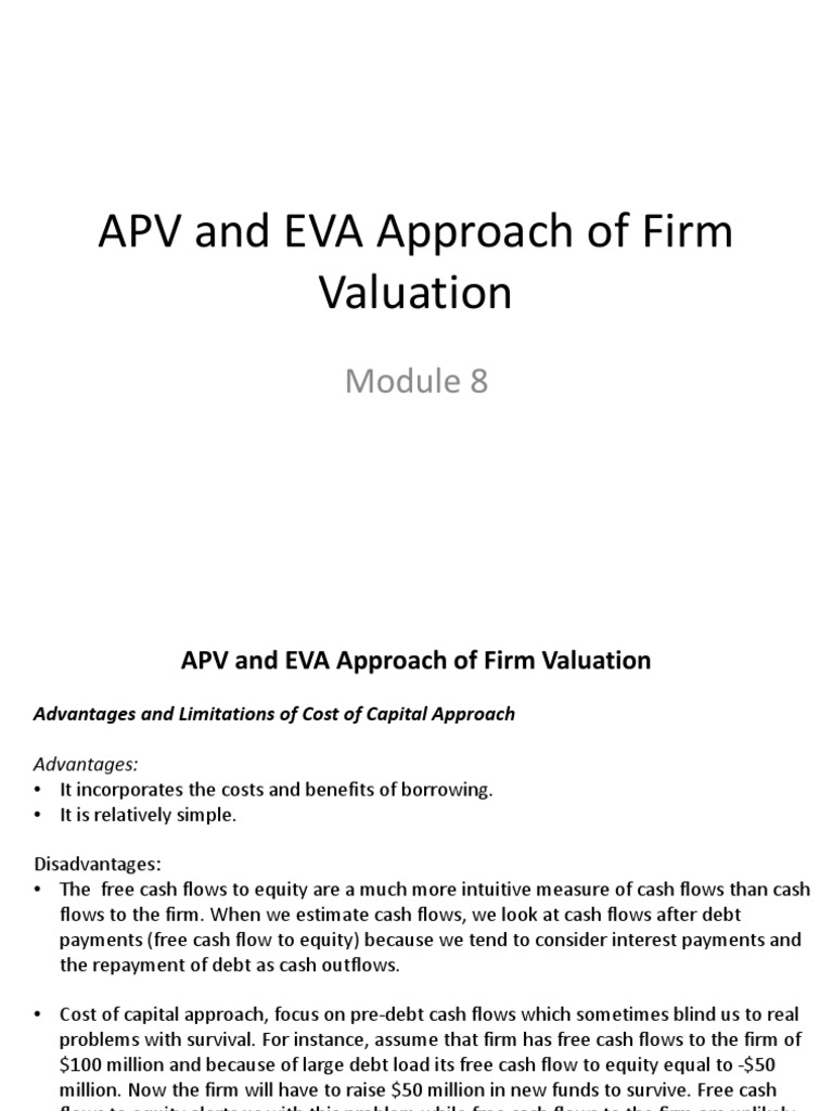 APV and EVA Approach of Firm Valuation Module 8 (Class 37 and 38) | PDF ...