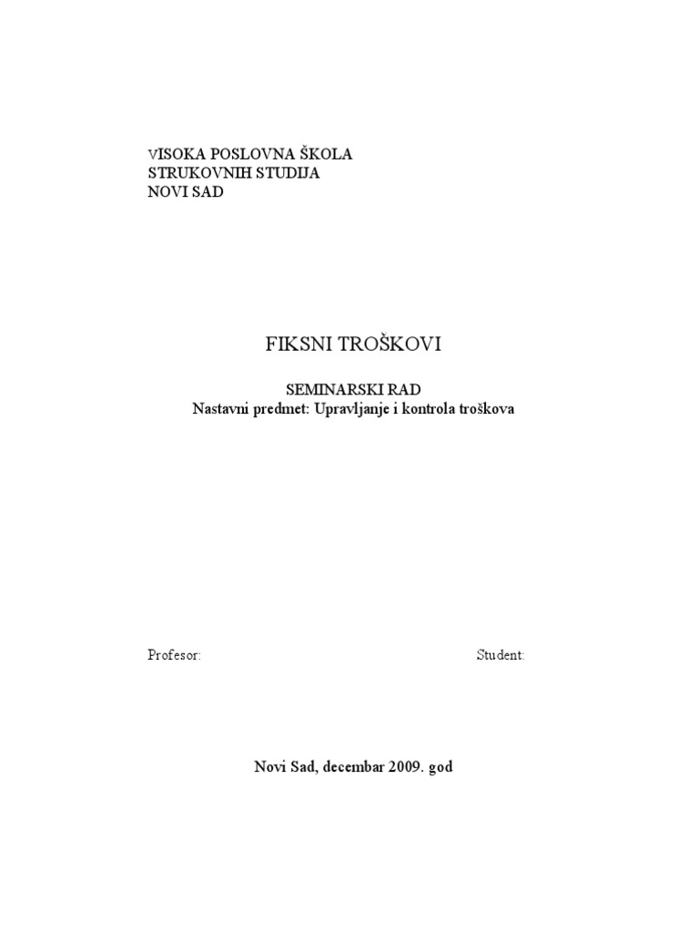 Fiksni Troskovi | PDF