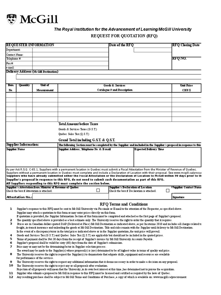 RFQ Template English Final | PDF | Prices | Business