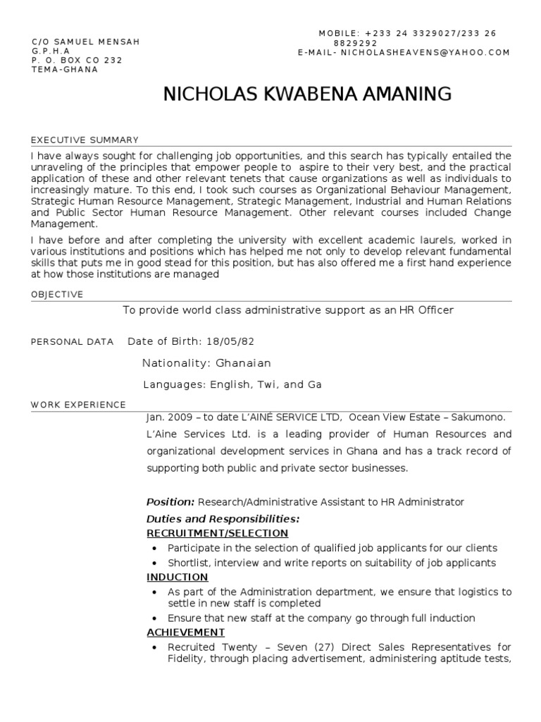 kwabena cv | Human Resources | Ghana