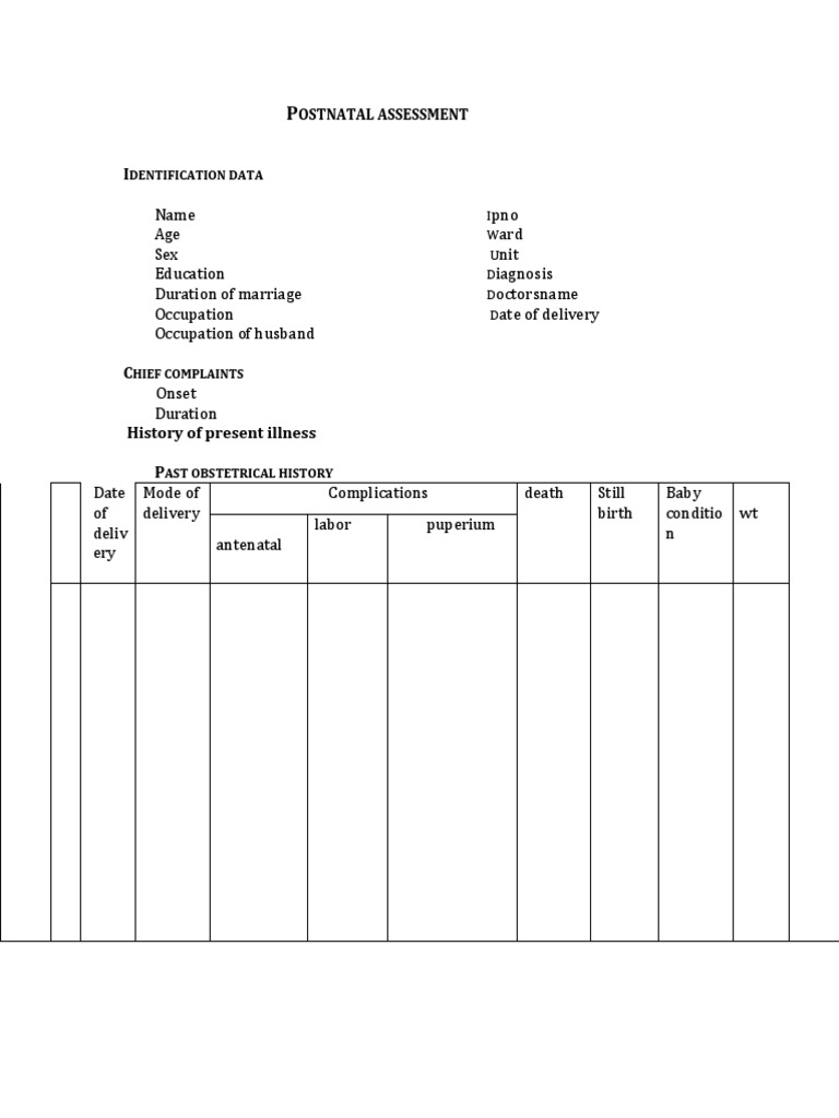 Postnatal Assessment Checklist | PDF | Thorax | Childbirth