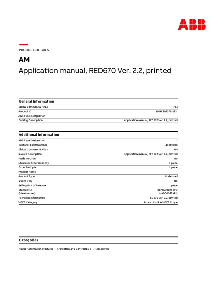 RED670 Application Manual Ver. 2.2 | PDF