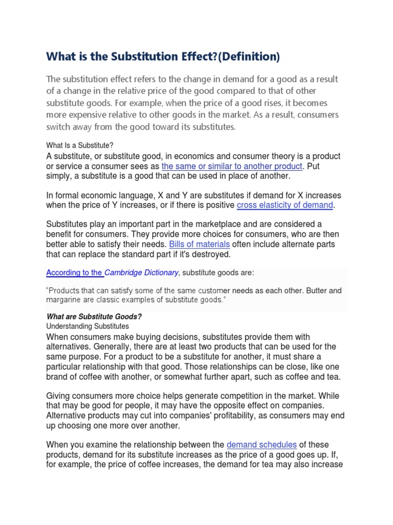 Understanding the Substitution Effect and Substitute Goods | PDF ...