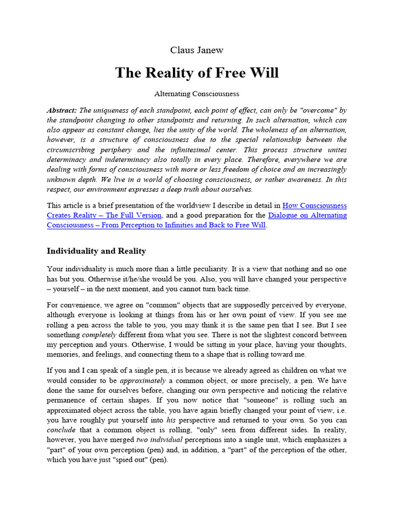 The Reality of Free Will | PDF | Free Will | Consciousness