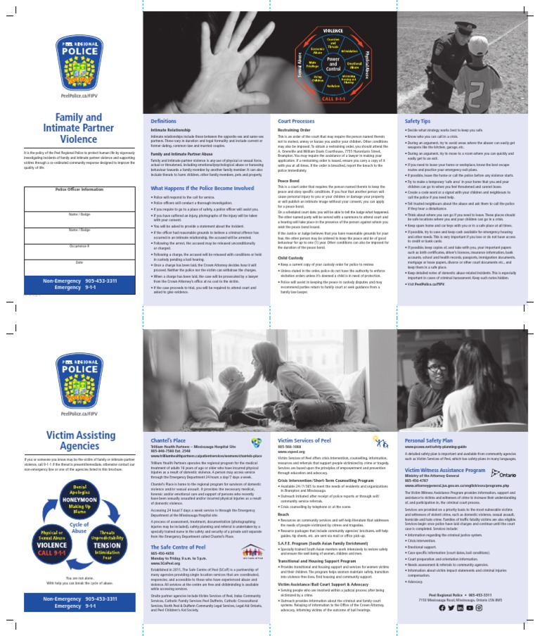 Peel Regional Police Pamphlet On Domestic Violence | PDF | Violence ...