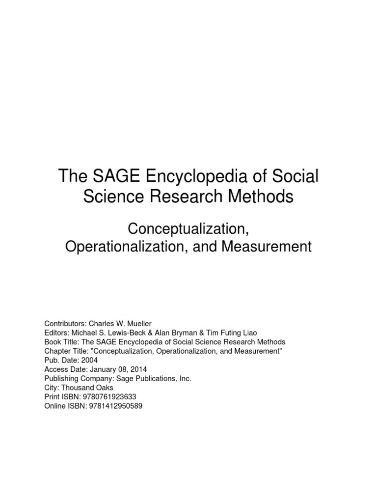 Sage Encyclopedia of Social Research Methods. Conceptualization ...