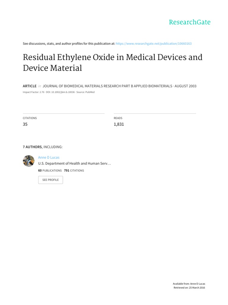 Residual EO in Medical Devices | PDF | Sterilization (Microbiology ...
