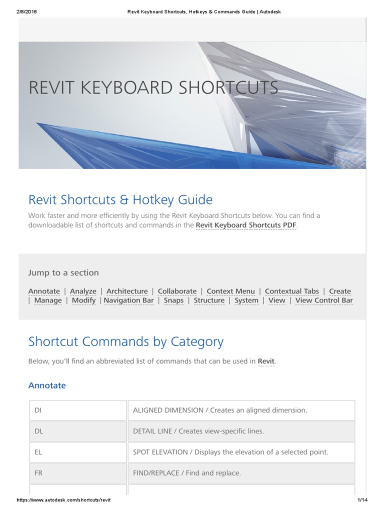 Revit Keyboard Shortcuts, Hotkeys & Commands Guide - Autodesk | PDF | Autodesk Revit | Duct (Flow)