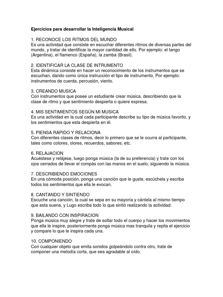 Ejercicios para Desarrollar La Inteligencia Musical | PDF ...