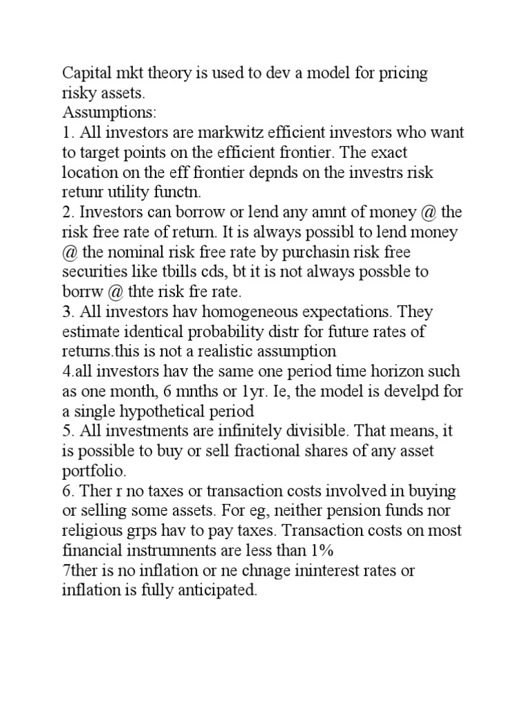 Capital Market Theory | PDF | Capital Asset Pricing Model | Investor