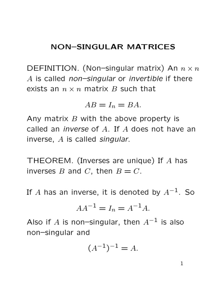 Non Singular | PDF | Matrix (Mathematics) | Mathematical Relations