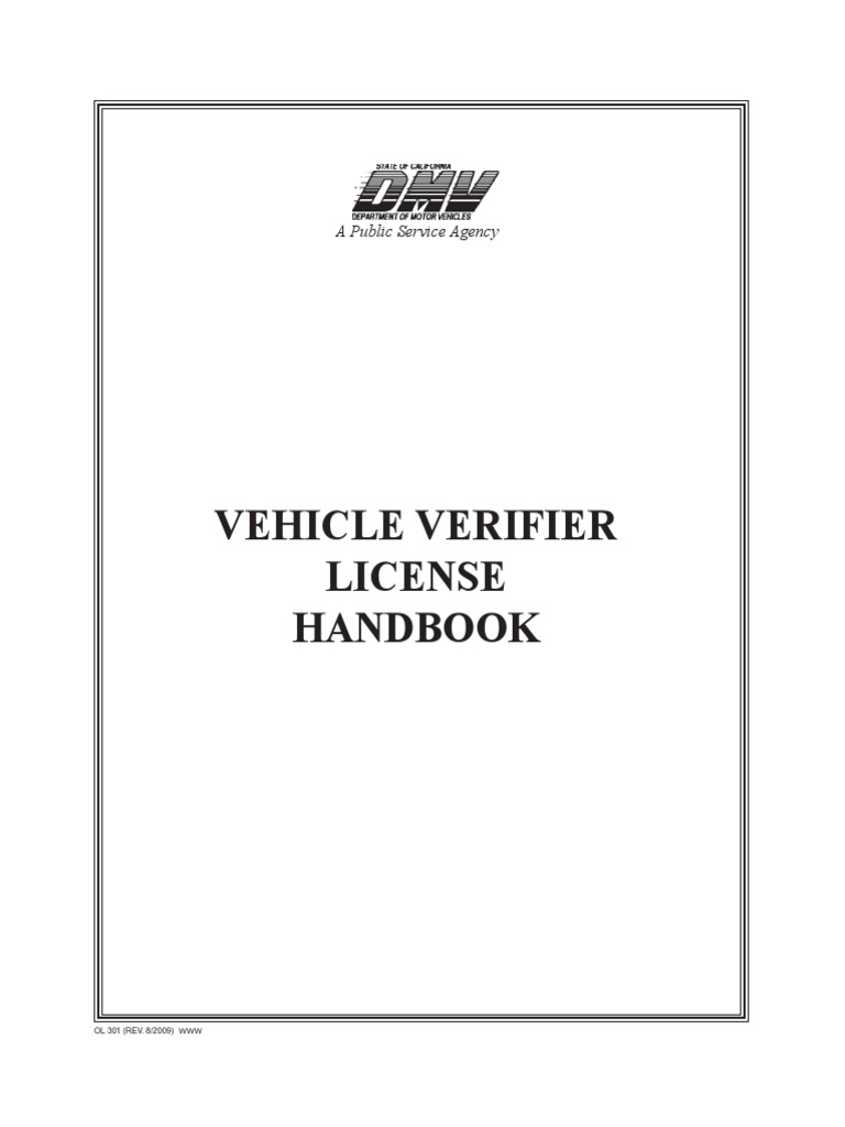 Vehicle Verifier License Handbook | PDF | Department Of Motor Vehicles ...