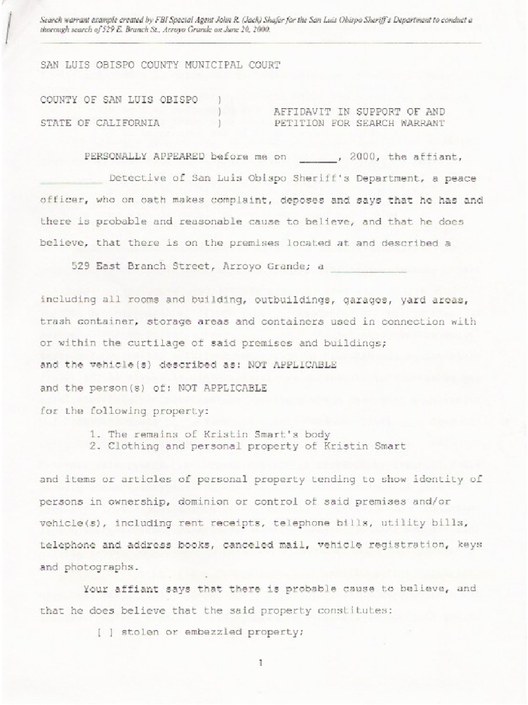 Kristin Smart: FBI Warrant Court Documents | PDF