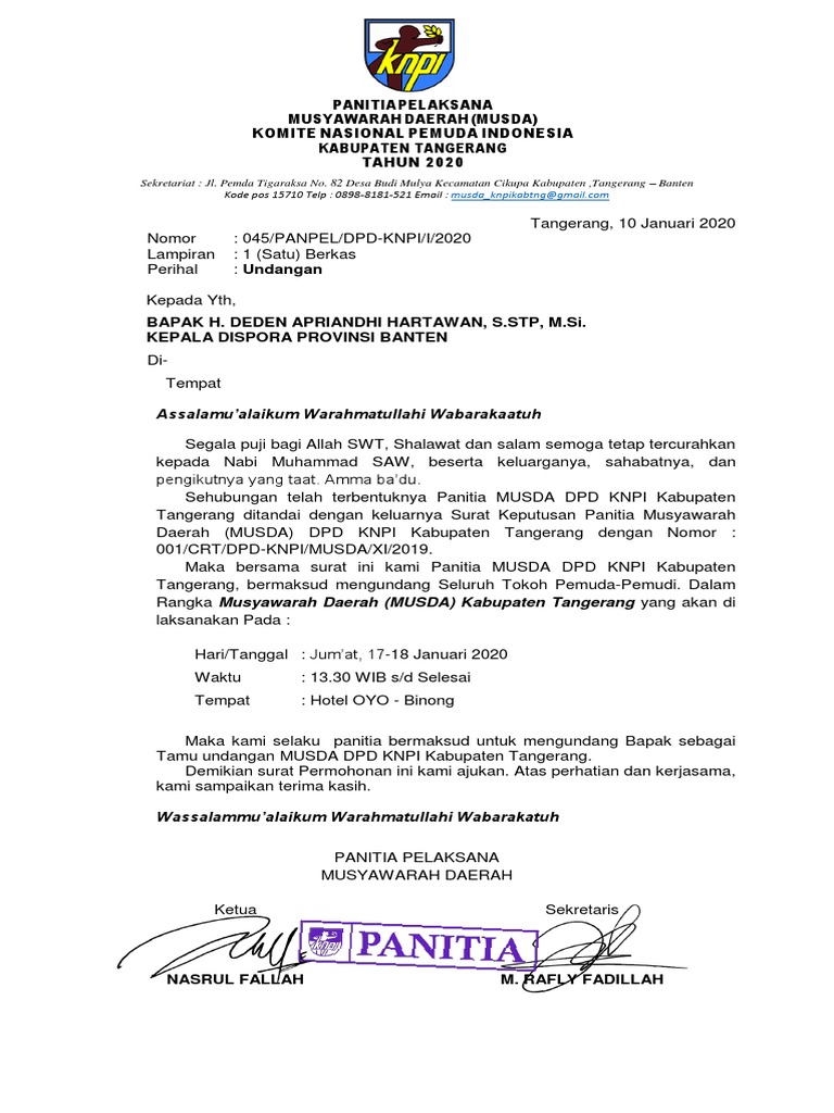 Undangan MUSDA DPD KNPI Tangerang | PDF