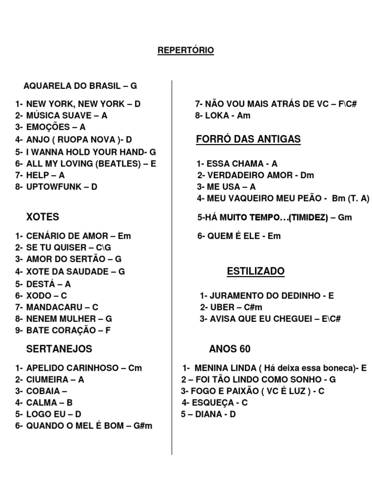 Repertório musical com diversos estilos e gêneros | PDF ...
