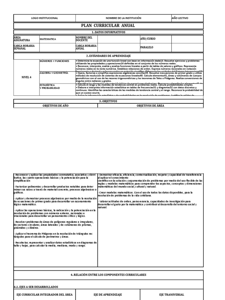 1.9 PLAN CURRICULAR ANUAL 9no Matemáticas | PDF | Números | Número Real