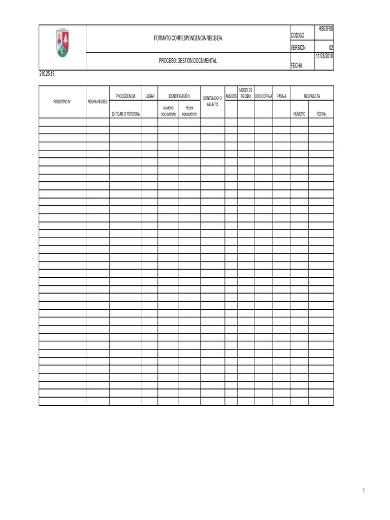 10 Formato Registro Correspondencia Recibida | PDF