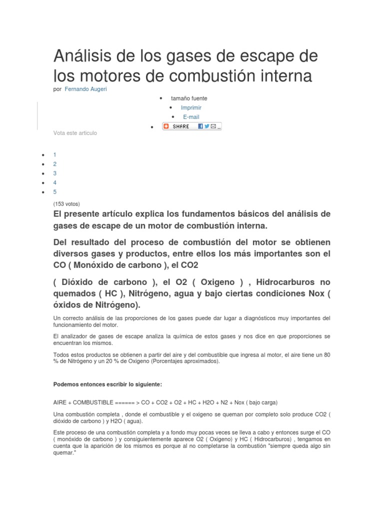 Análisis de Gases en Motores de Combustión | PDF | Combustión | Dióxido ...