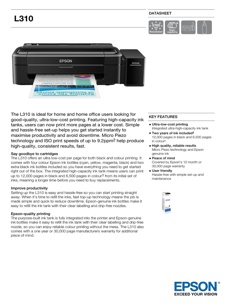 Printer L310-Datasheet PDF | PDF | Printer (Computing) | Microsoft Windows