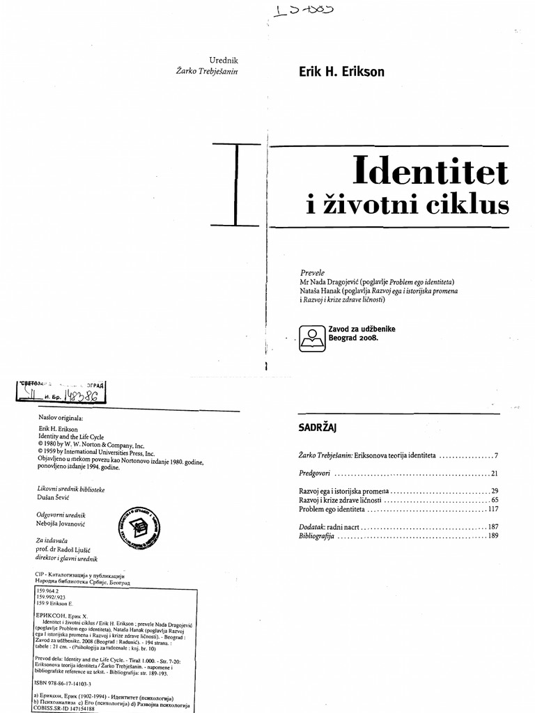 Erik Erikson Identitet I Zivotni Ciklus | PDF