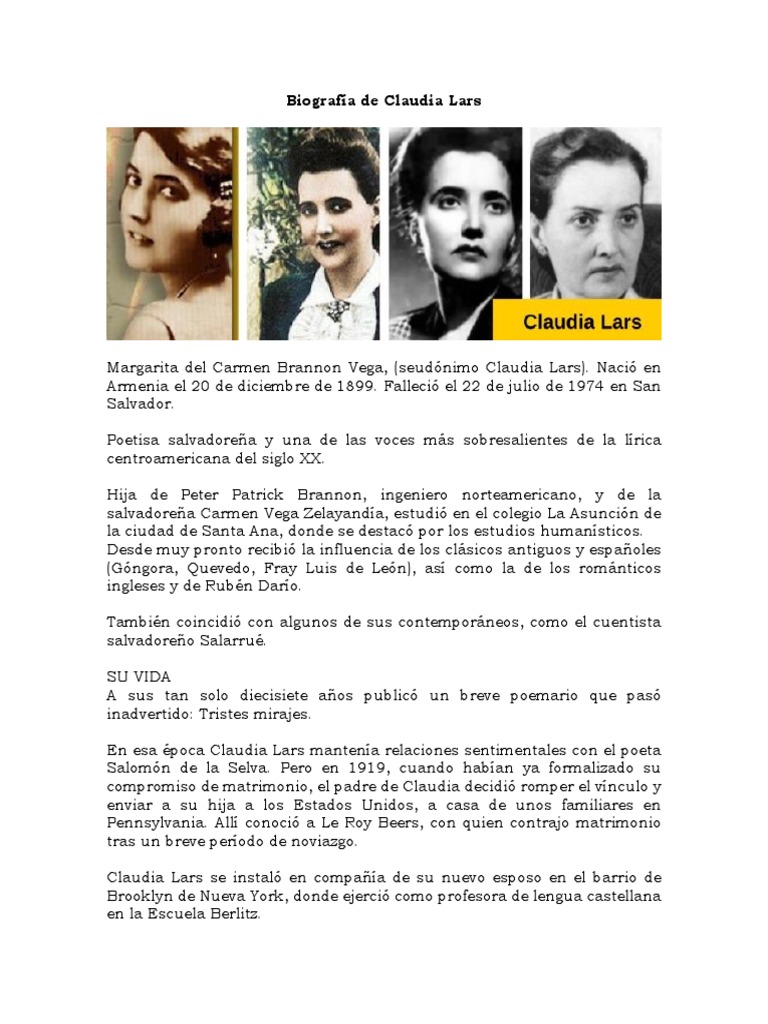 Biografía de Claudia Lars | PDF | Literatura en español | Poesía