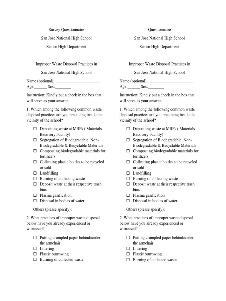 Survey Questionnaire | PDF | Waste Management | Environment