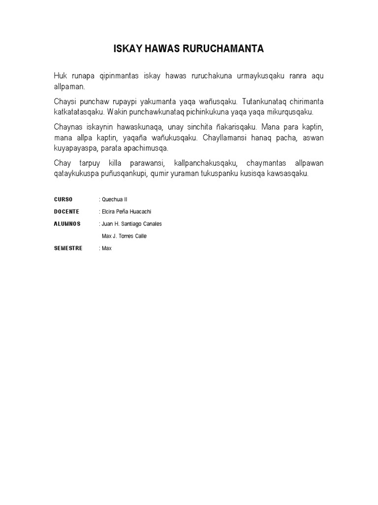 Iskay Hawas Ruruchamanta | PDF | Religión y espiritualidad