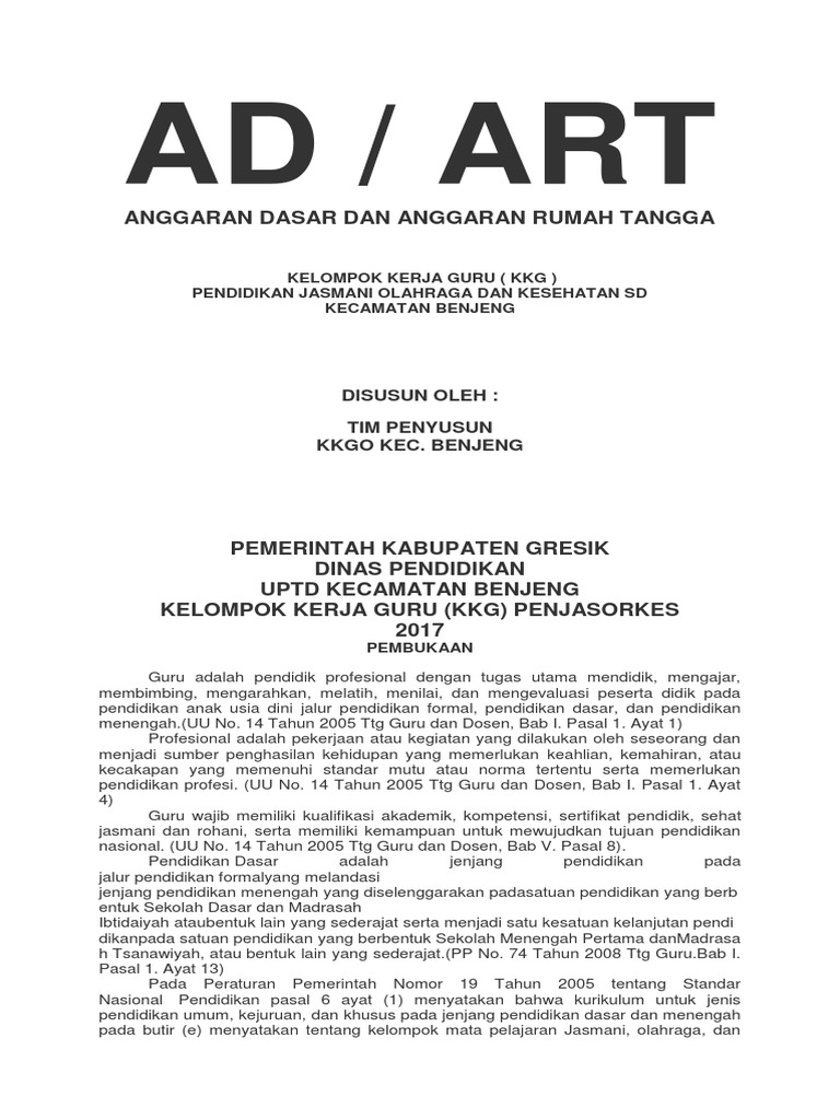 AD/ART KKG Pendidikan Jasmani Benjeng | PDF | Karier & Perkembangan