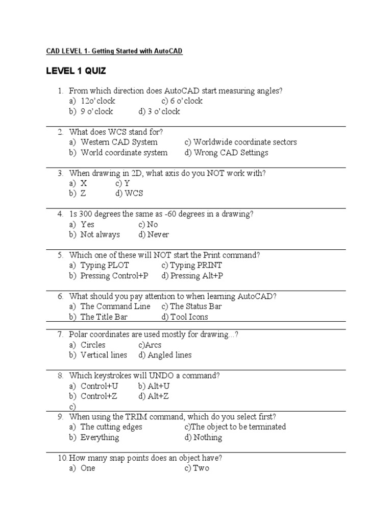 Level 1 Quiz | PDF | Geometry