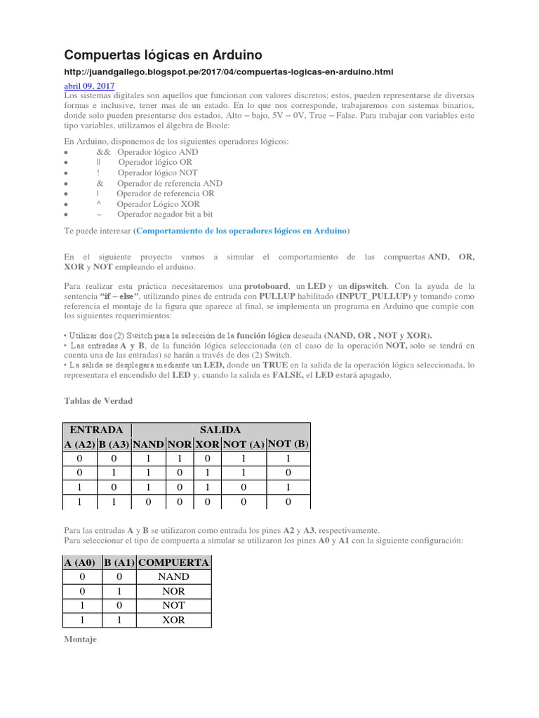 Compuertas Lógicas en Arduino | PDF | Puerta lógica | Lógica