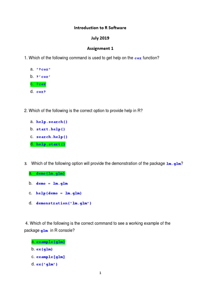 NPTEL R Programming Assignments2019 PDF | PDF | Matrix (Mathematics ...