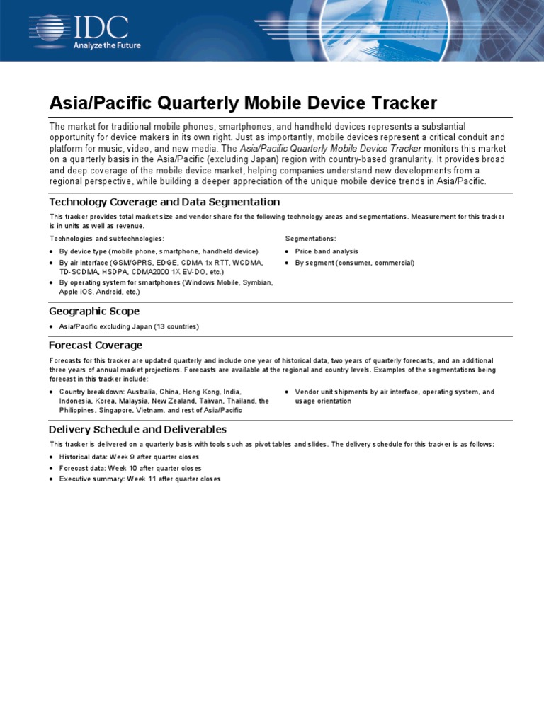 IDC Factsheet - Quarterly Mobile Device Tracker | PDF | Smartphone ...