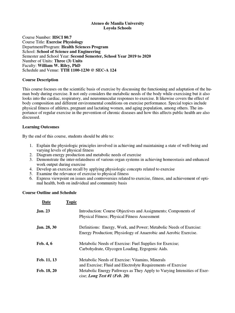 Exercise Physiology Course Overview | PDF | Physical Fitness ...