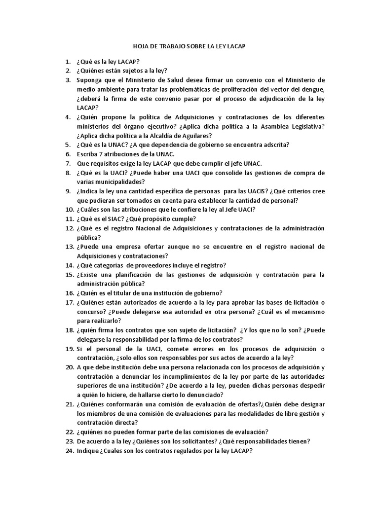 Guía de Trabajo Sobre La Ley LACAP PDF | PDF | Administración Pública ...