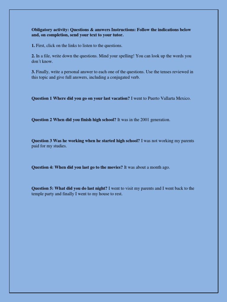 Obligatory Activity - Questions - Answers | PDF