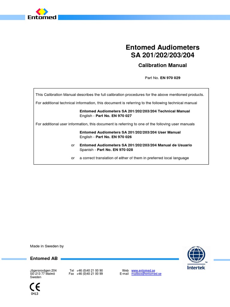 Entomed Audiometers Calibration Guide | PDF | Microphone | Pitch (Music)