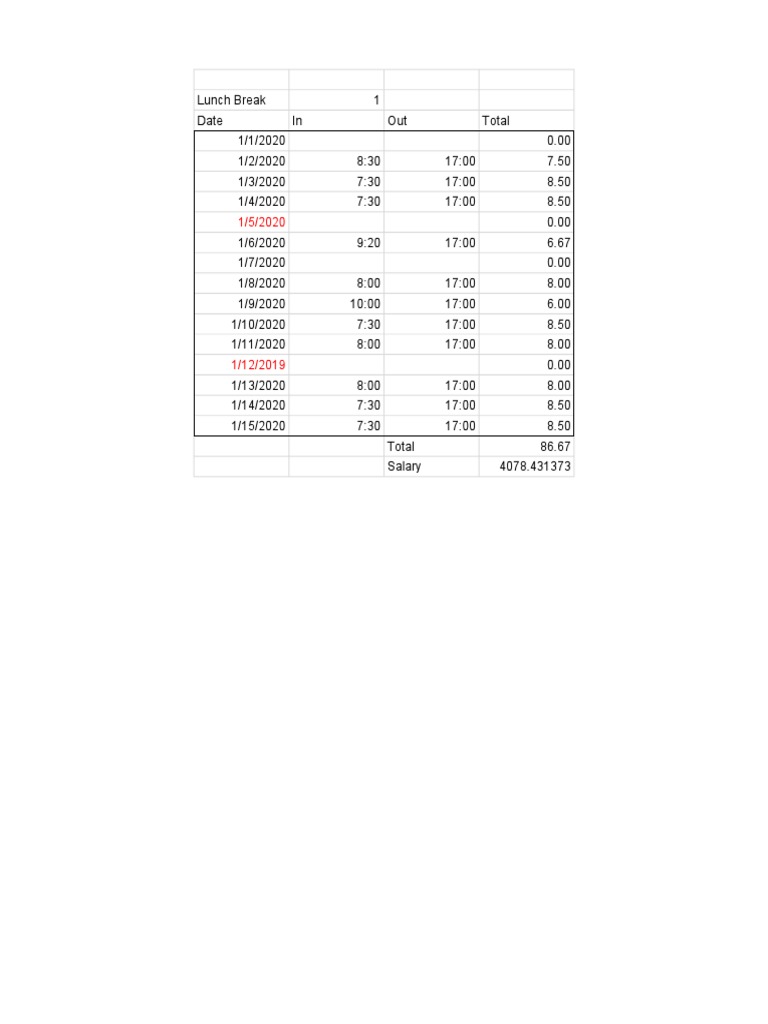 Attendance Sheet - January 2020 | PDF