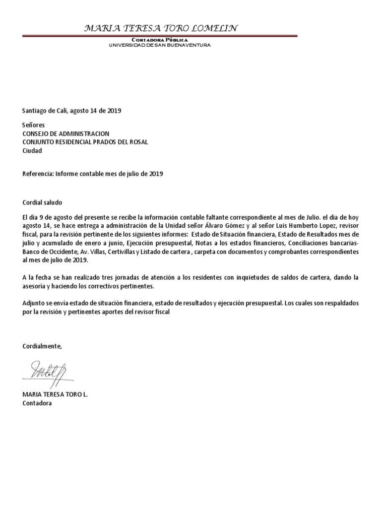 Ejemplo de Informe de Contabilidad Unidad | PDF | Contador | Contabilidad