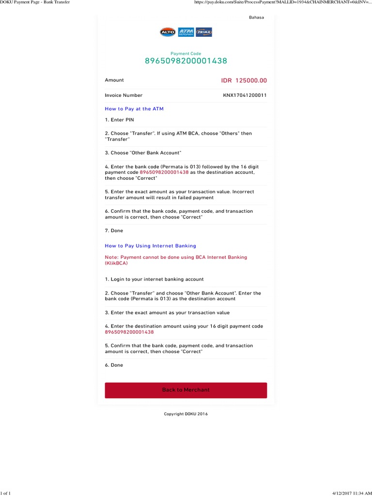 Doku Payment Page Bank Transfer Pdf Online Banking Banks Banking