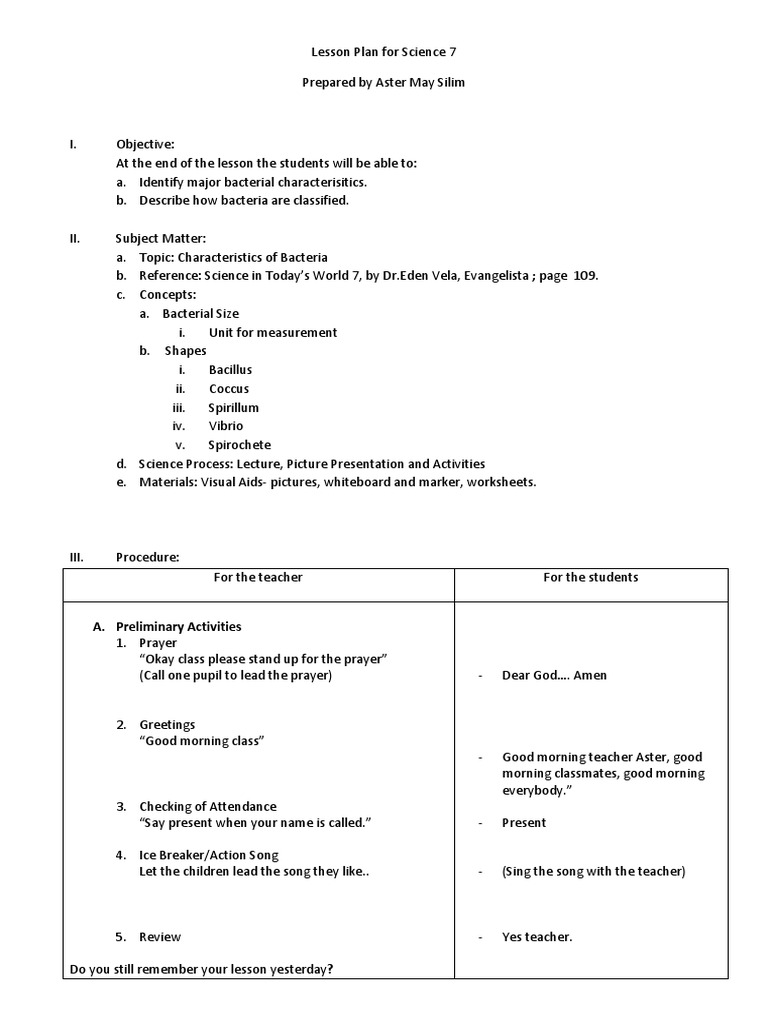 7th Grade Bacteria Lesson Plan | PDF | Bacillus | Bacteria