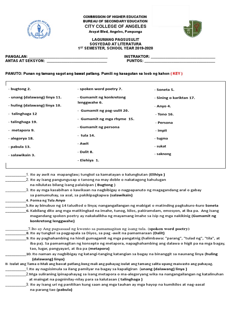 Soslit-Final Exam | PDF