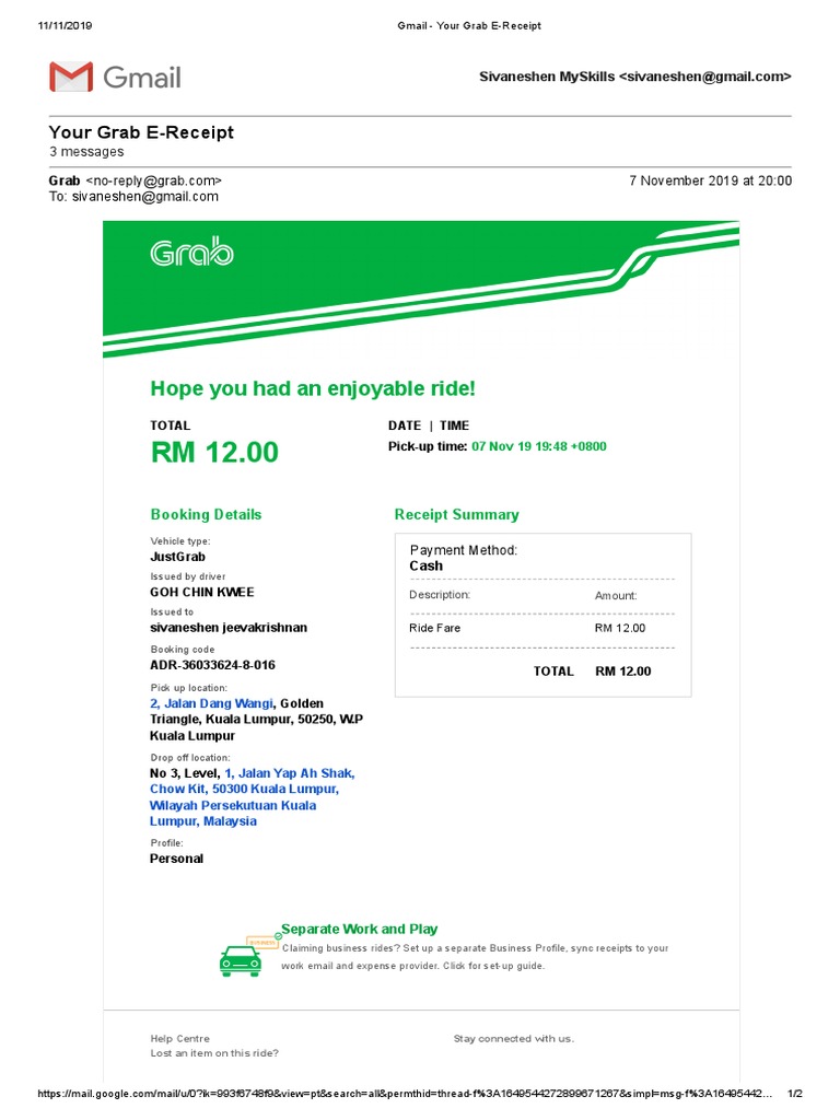 Gmail - Your Grab E-Receipt 1 | Business | Free 30-day Trial | Scribd