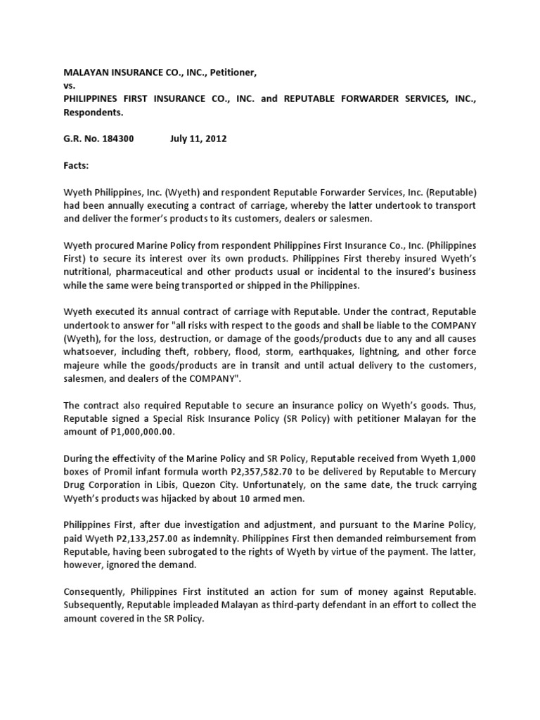 Malayan Insurance v. Philippine First InsuranceG.R. No. 184300 July 11 ...
